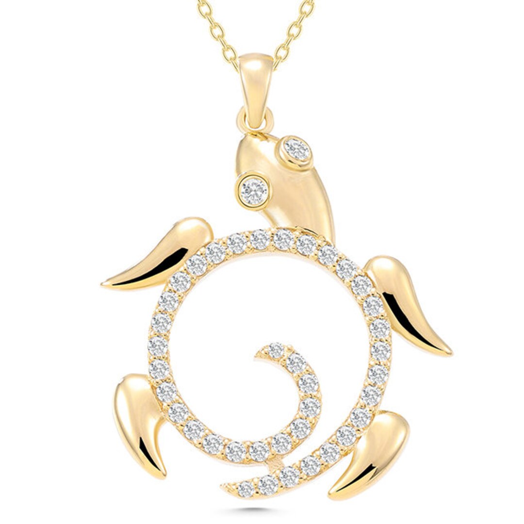 14K Gold Turtle Shape Diamond Necklace/ Mini Diamond Turtle Necklace ...