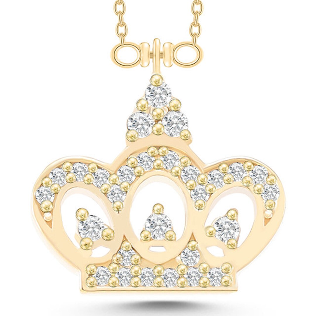 14K Gold Crown Diamond Necklace, Fantasy Diamond Pendant, Gift for Her ...
