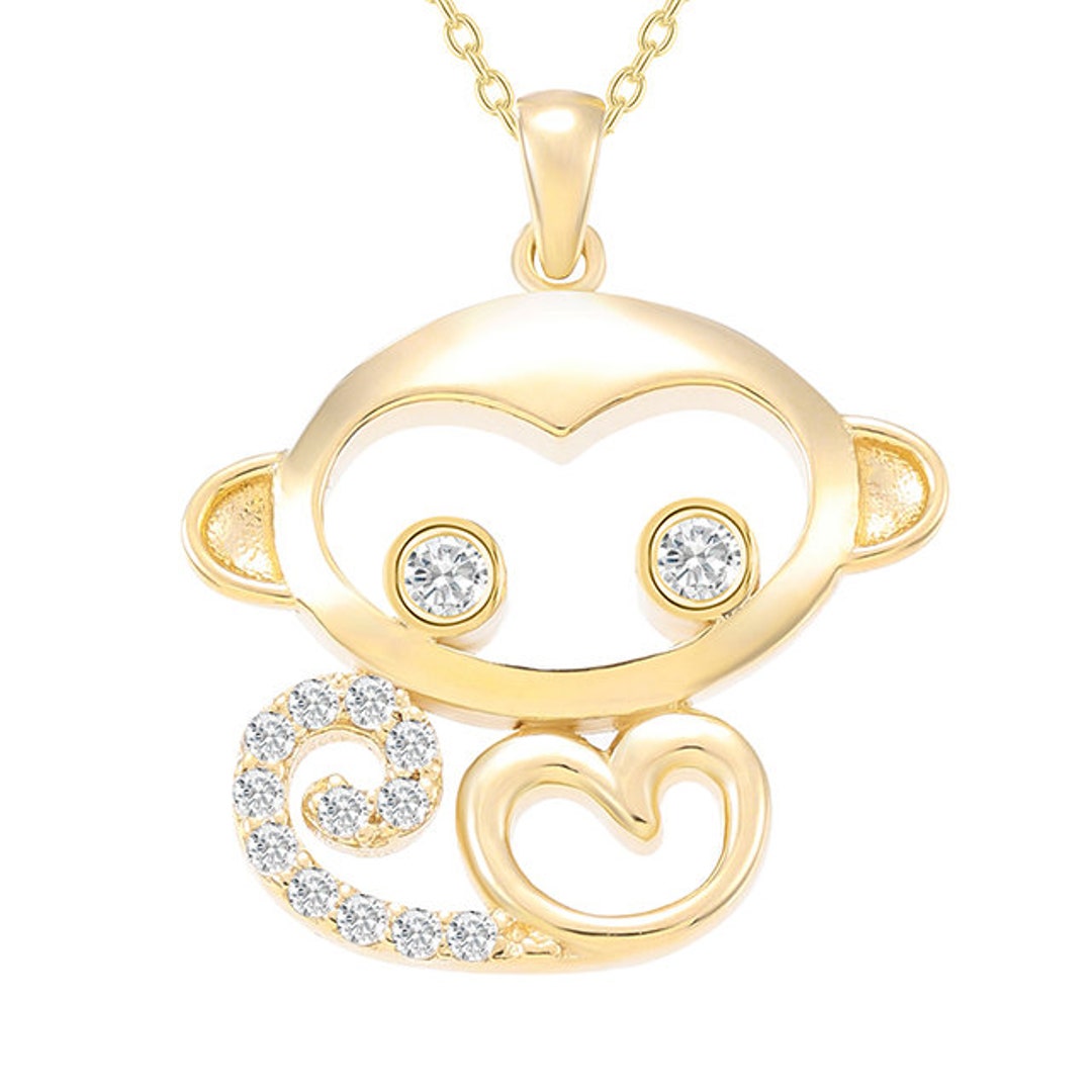 14K Gold Diamond Monkey Pendant Necklace - Etsy