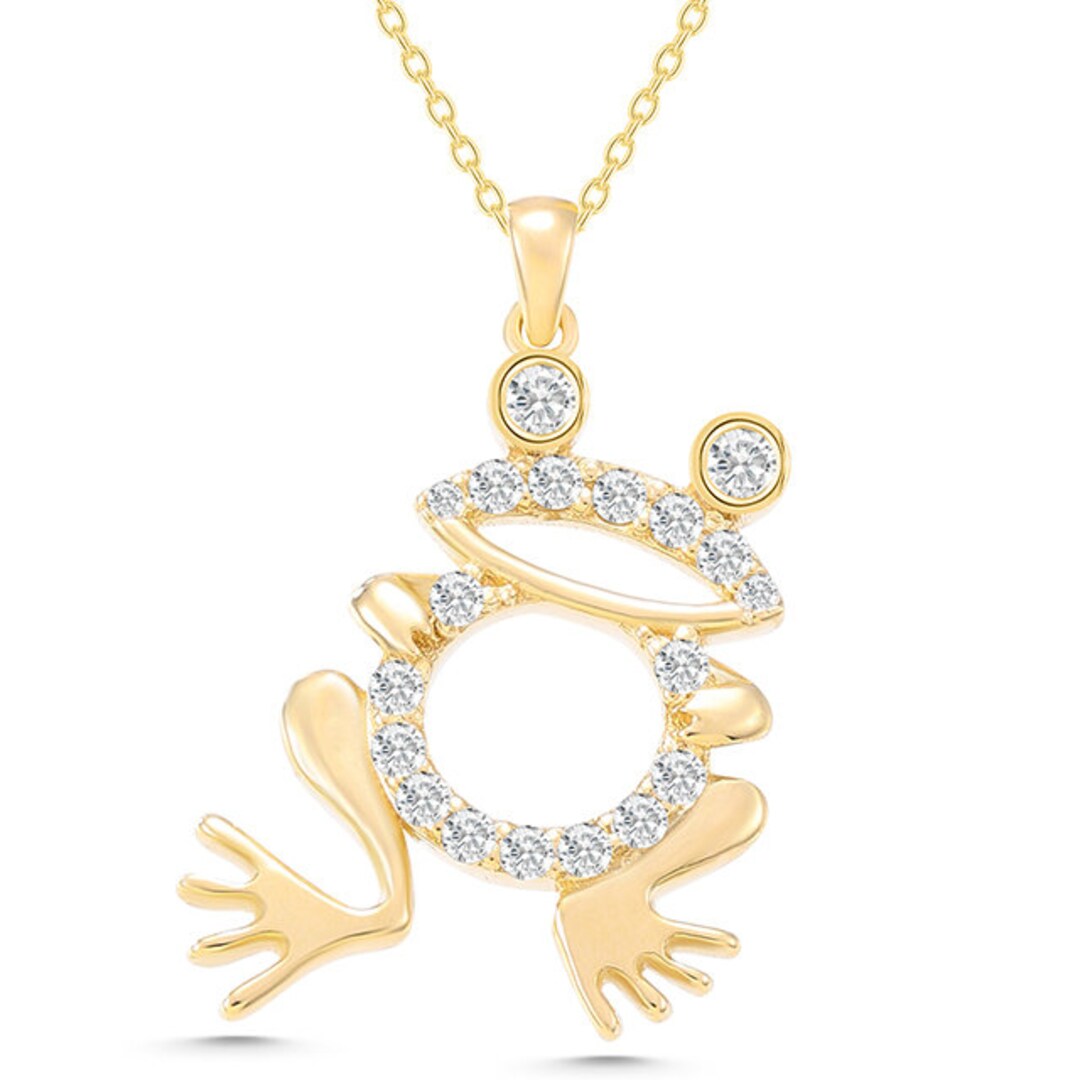 14K Gold Frog Shape Diamond Necklace/ Mini Diamond Frog Necklace/ 14K ...