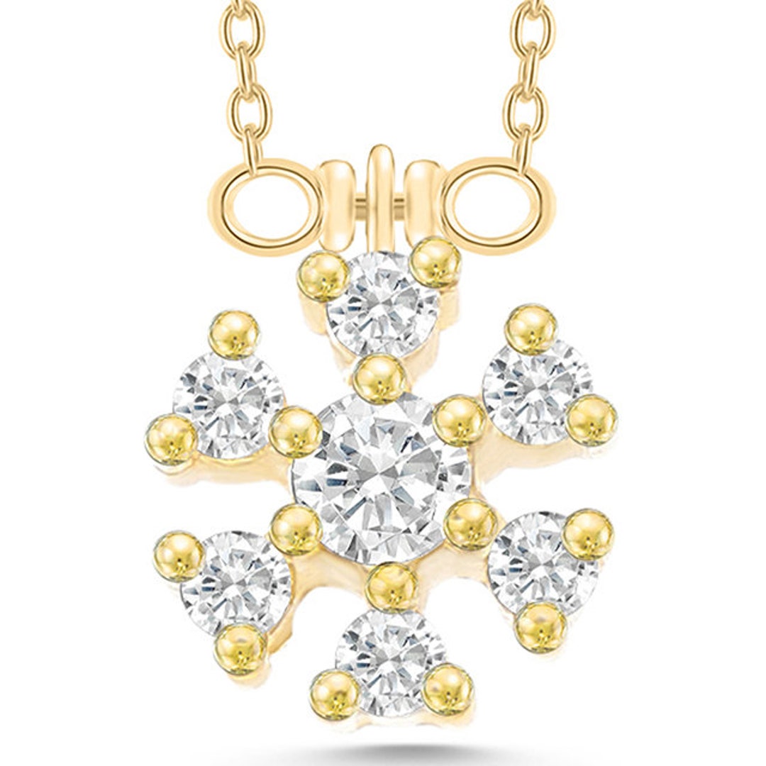 14K Gold Snowflake Diamond Pendant Necklace, Handmade - Etsy