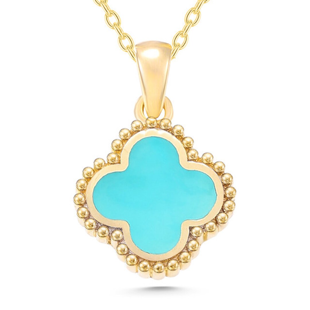 14K Gold Turquoise Enamel Flower Necklace - Etsy