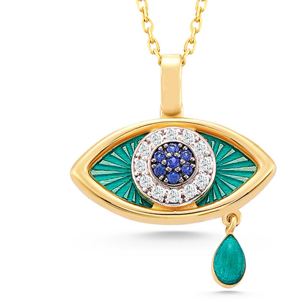 Green Drop Eye Necklace • Green Enamel,diamond and Sapphire Eye ...