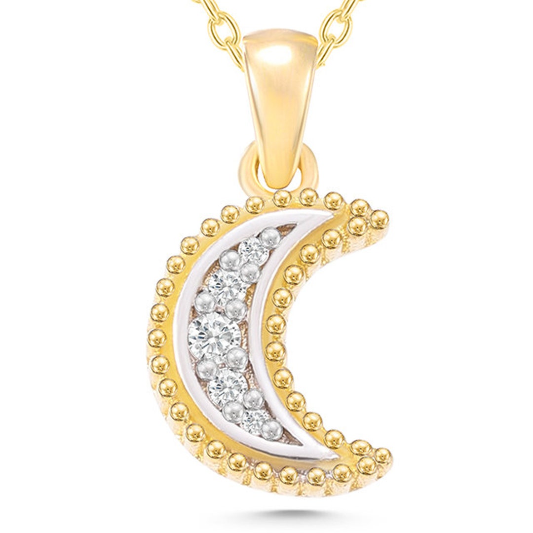 14K Gold Moon Shape Diamond Necklace - Mini Diamond Moon Necklace With ...