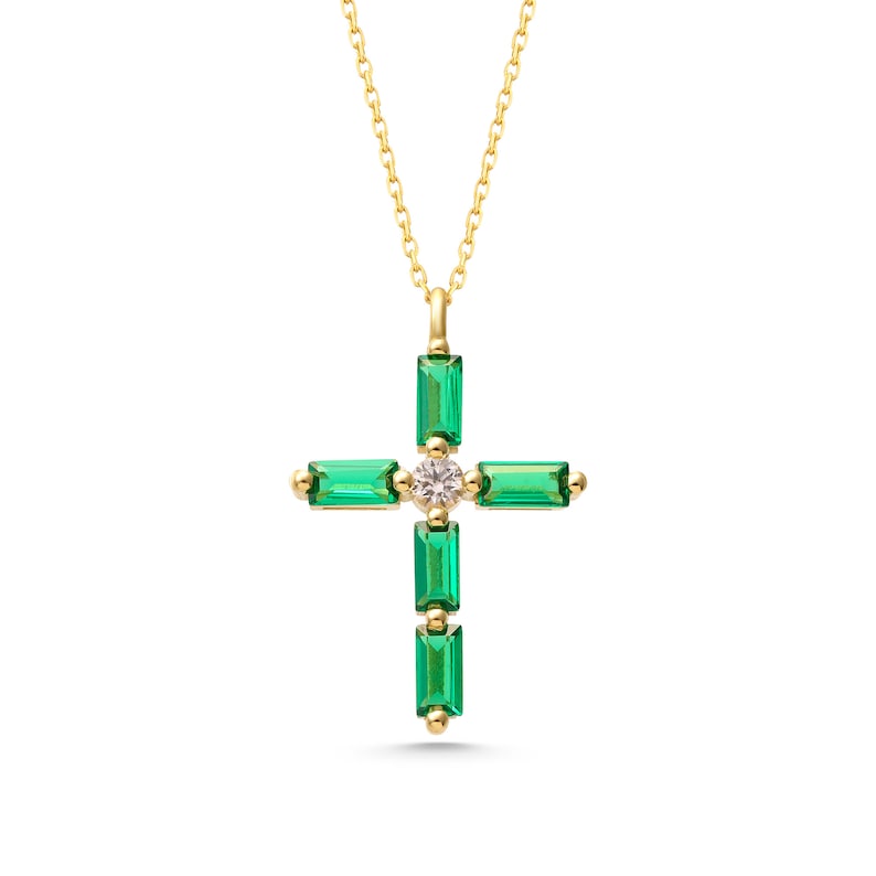 Diamond Cross Necklace in 14k Emerald Baguette Gold for Women • Gold ...