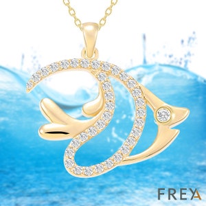14K Gold Fish Shape Diamond Necklace/ Mini Diamond Fish Necklace/ 14K ...