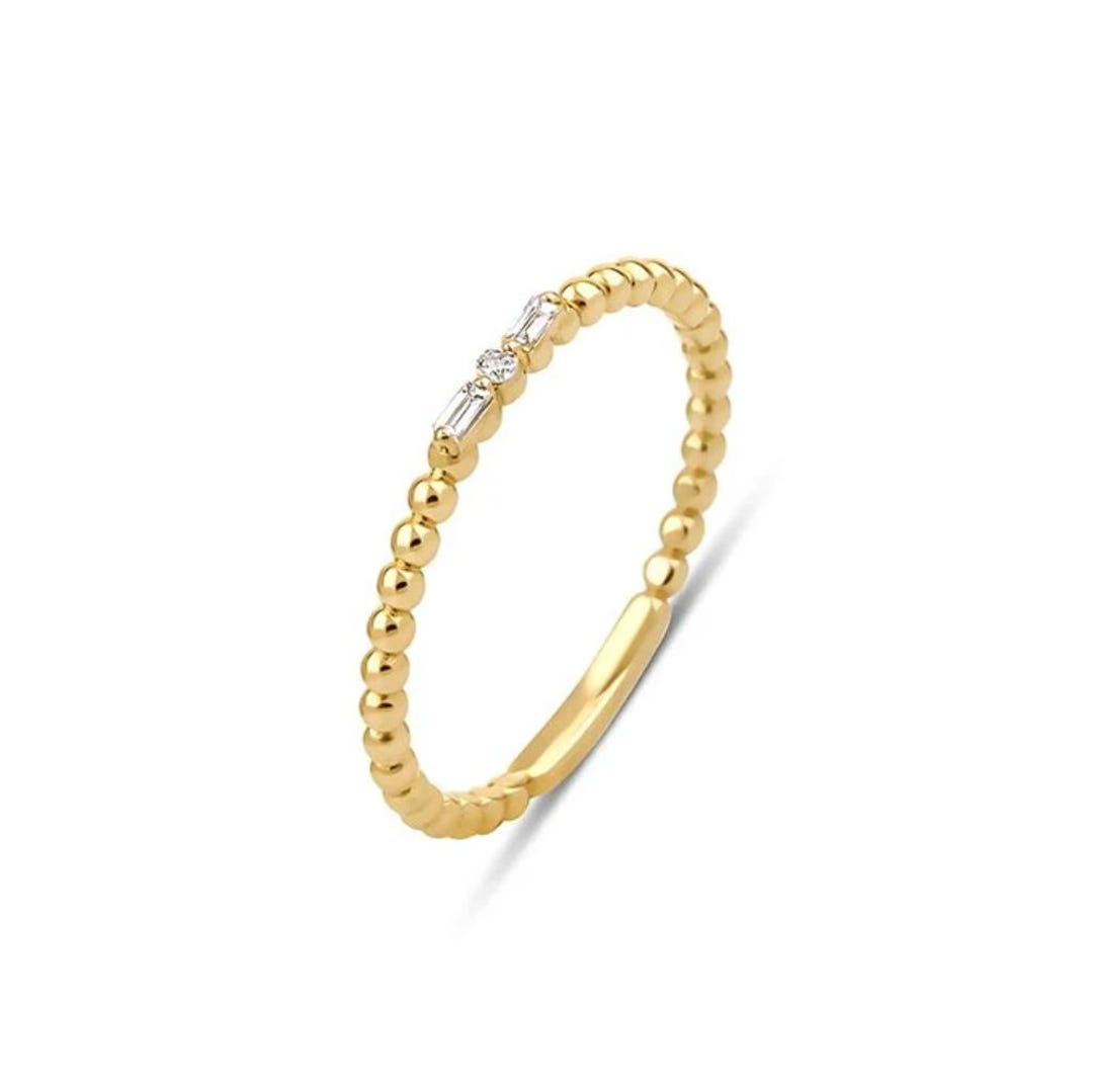 14K Gold Venus Beaded Ring With Baguette and Round Diamonds – Dainty ...