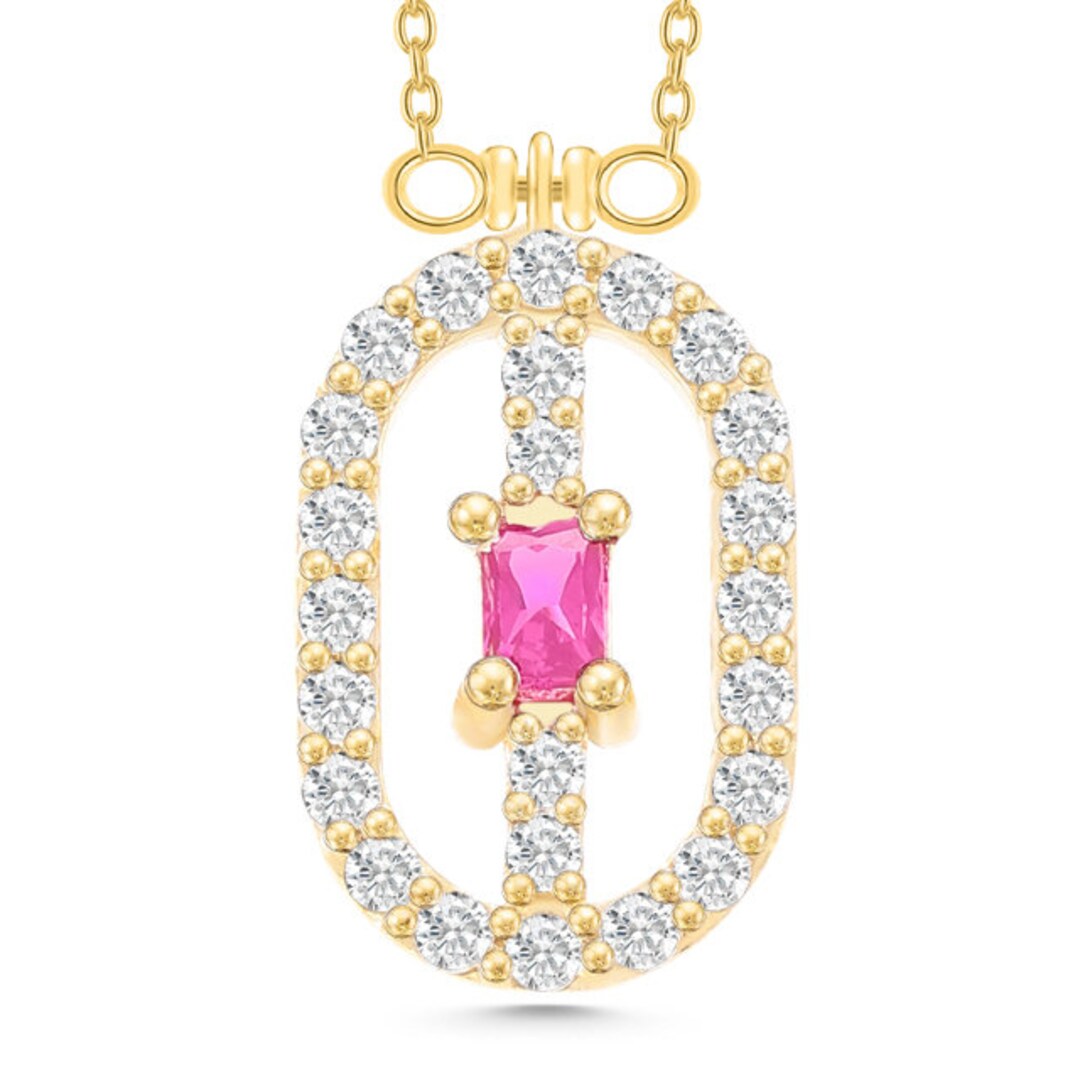 14K Gold Rectangle Pink Diamond Necklace/ Mini Pink Diamond Necklace ...