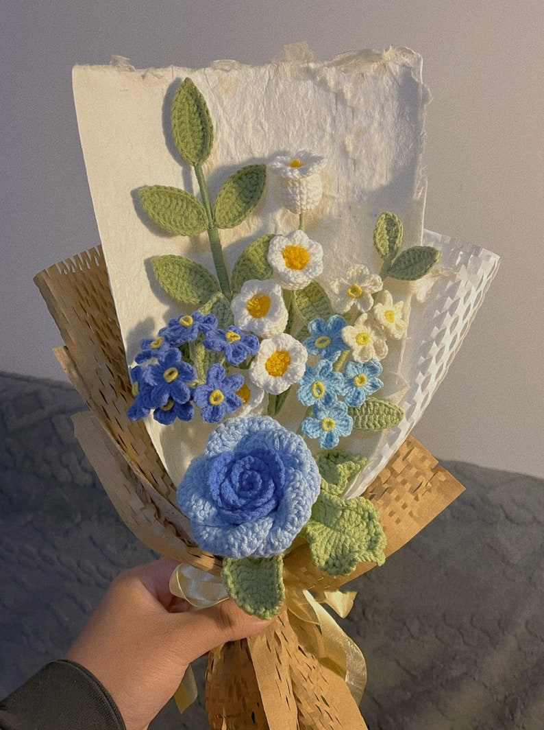 Finished Blue Crochet Rose Bouquetcrochet Flowers for - Etsy