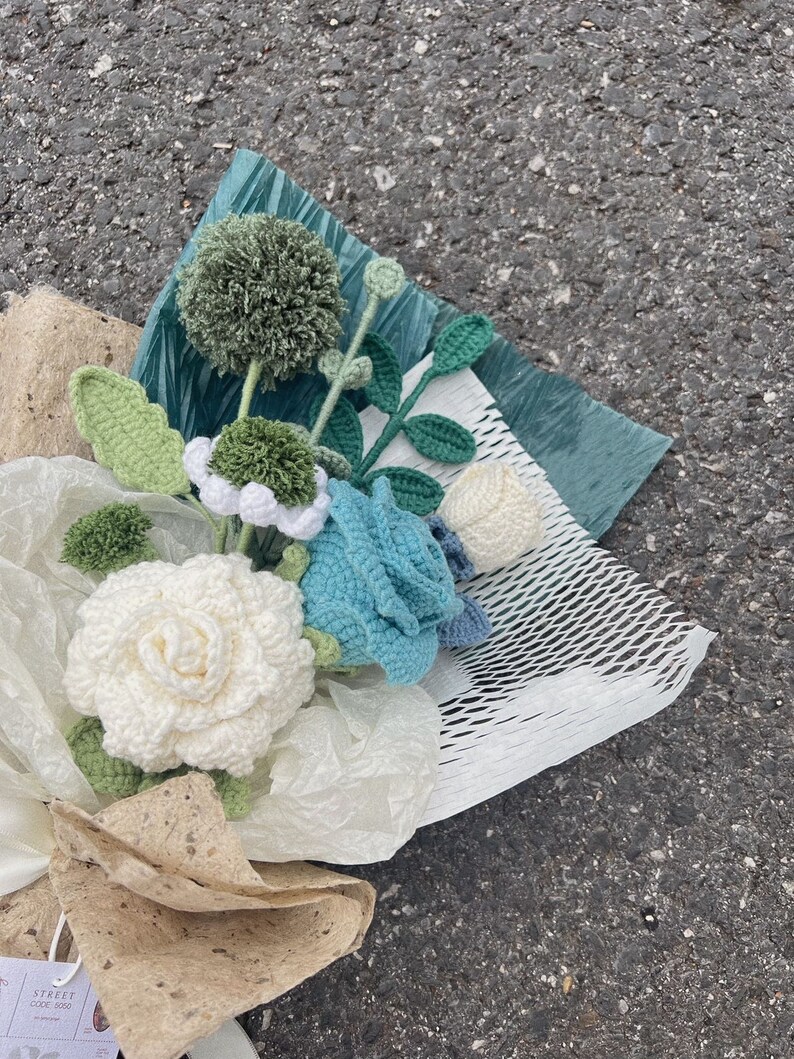 Finished Blue Crochet Rose Bouquetcrochet Flowers for - Etsy