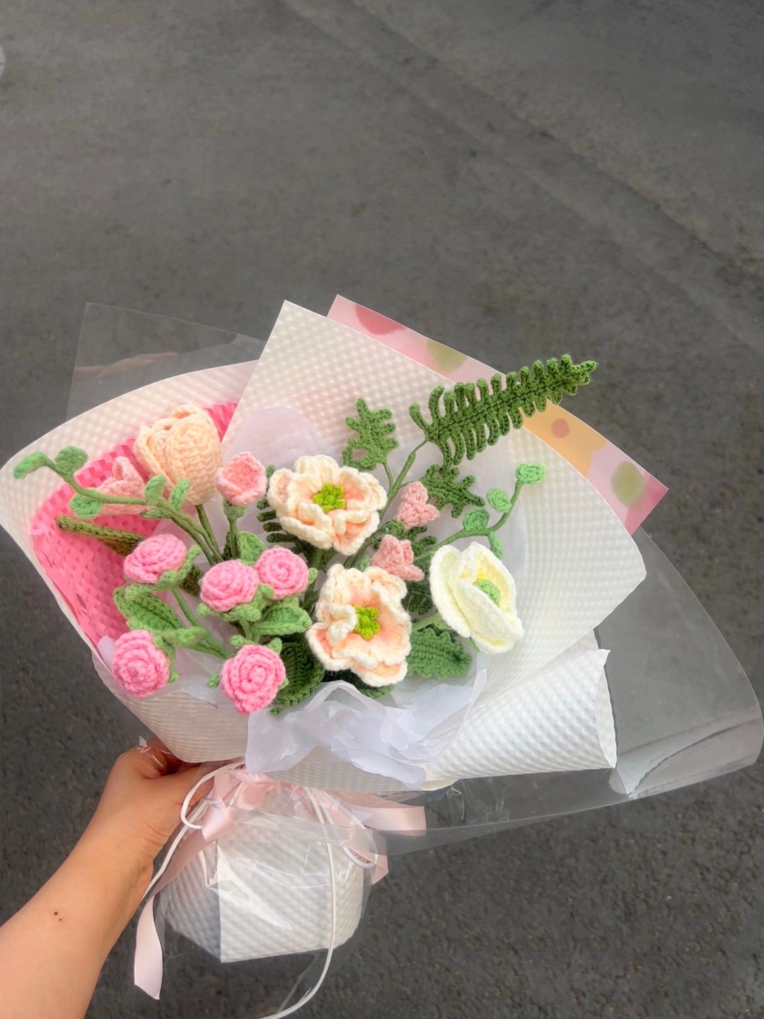 Finished Elegant Pink Crocheted Corn Poppy Bouquet-gift for Her ...