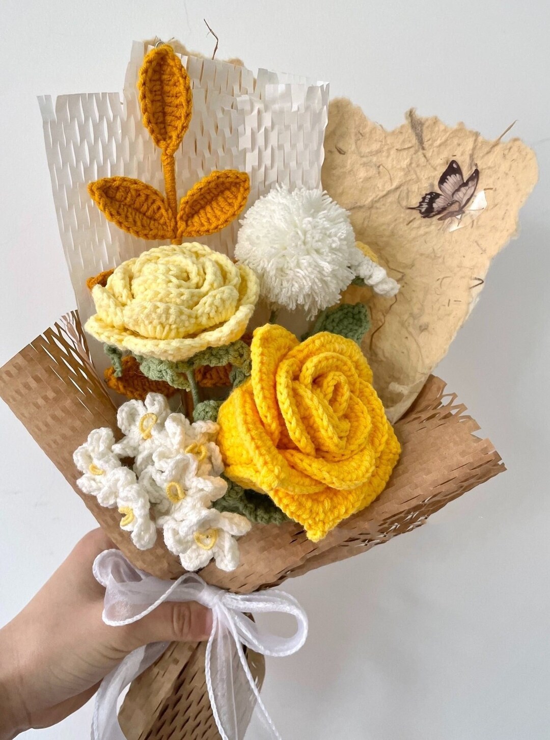 Finished Brighten up Your Day With a Crochet Yellow Roses Bouquet - Etsy