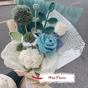 Finished Blue Crochet Rose Bouquetcrochet Flowers for - Etsy