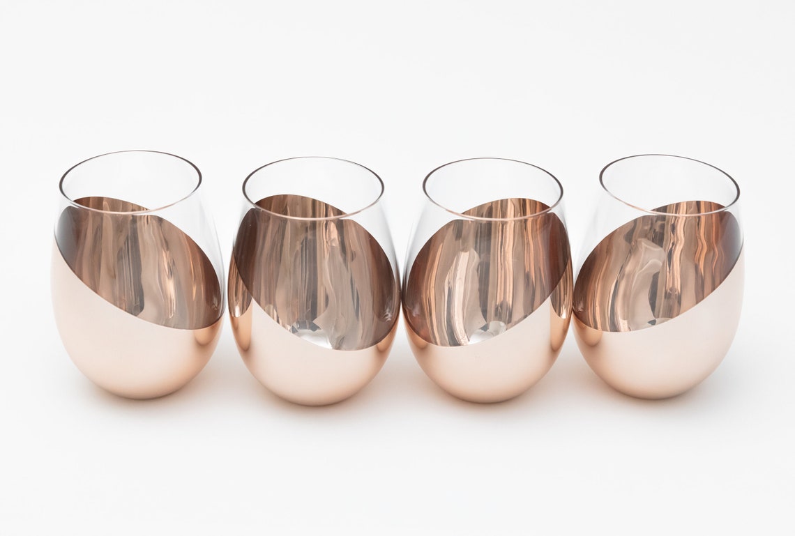 Personalized/custom Stemless Wine Glasses Rose Gold Set of 4 - Etsy