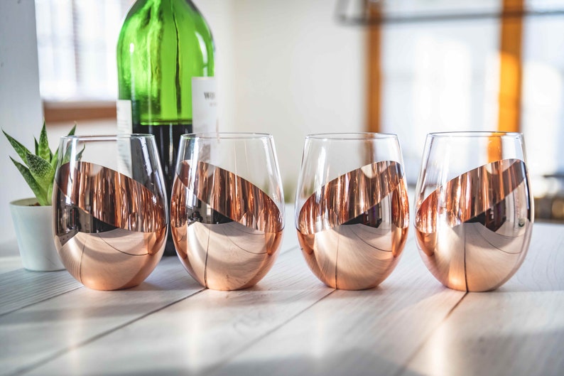 Personalized/custom Stemless Wine Glasses Rose Gold Set of 4 - Etsy