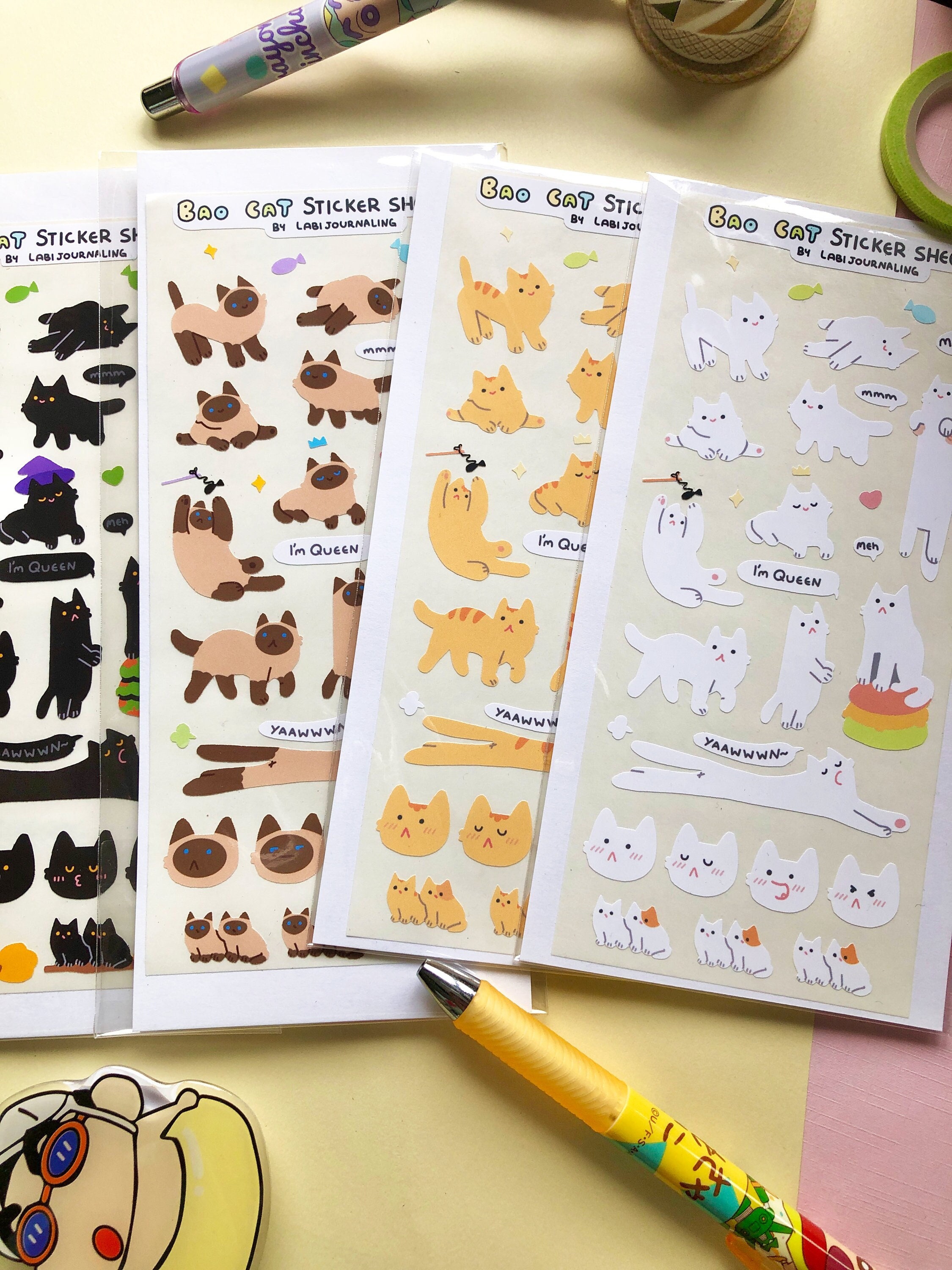 Cat Stickers Kitty Sticker Sheets Matte Stickers for Bullet Journaling ...