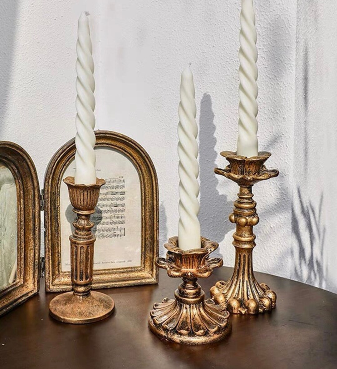 Vintage French Style Gold Candlestick Set Retro Home Decoration Wedding ...