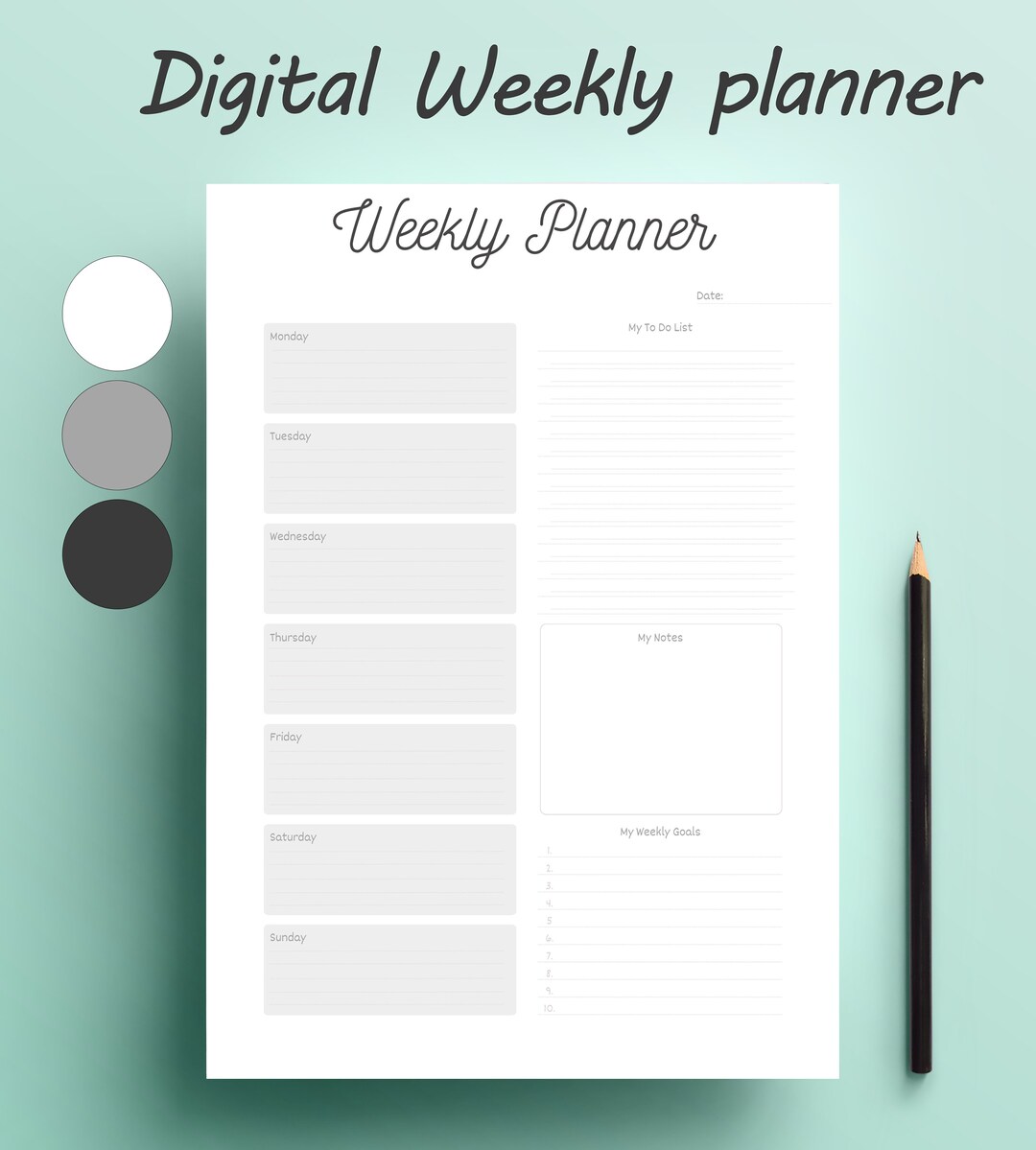 Digital Weekly Planner | Minimalist Weekly Planner Template for ...