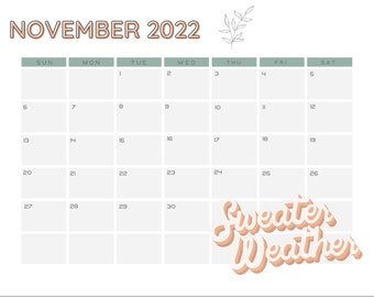 November 2022 Calendar - Etsy