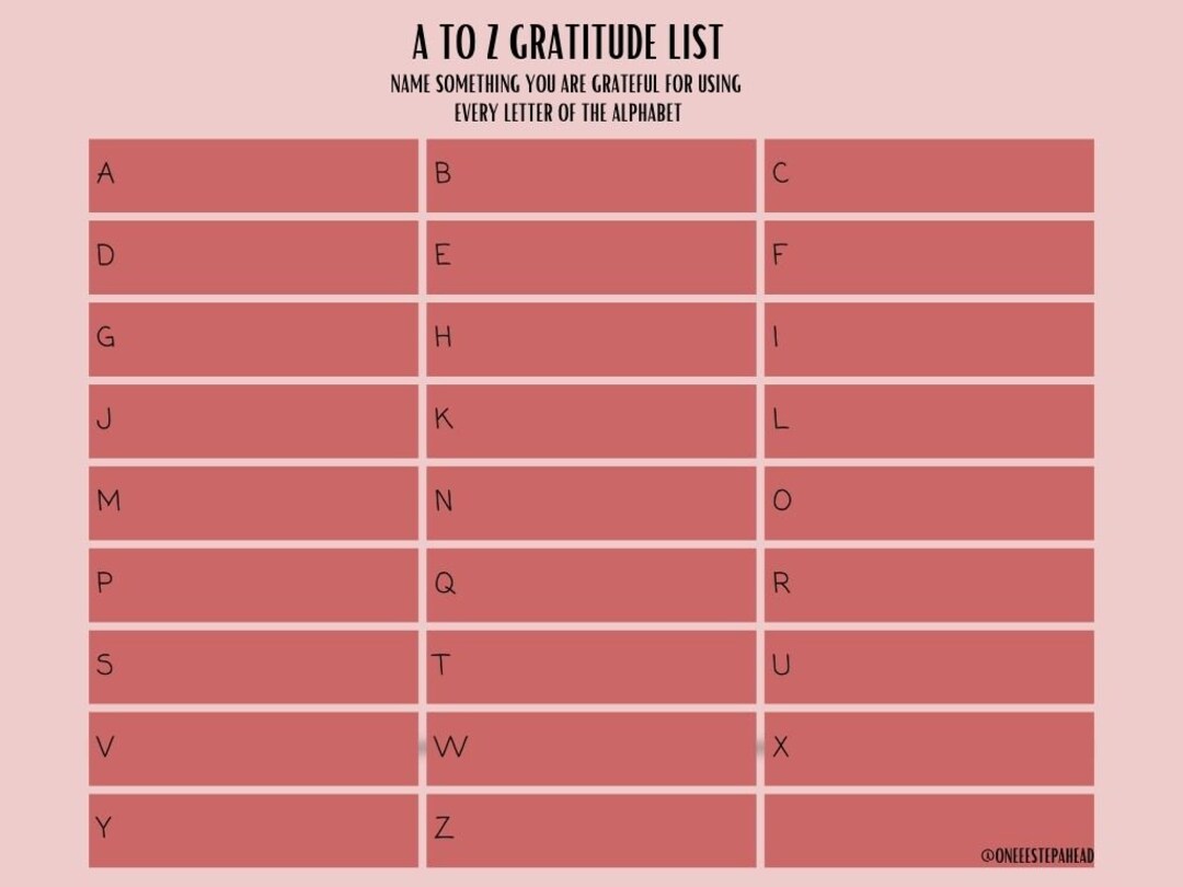 A-Z Gratitude List, Grateful, Pink, Alphabet - Etsy