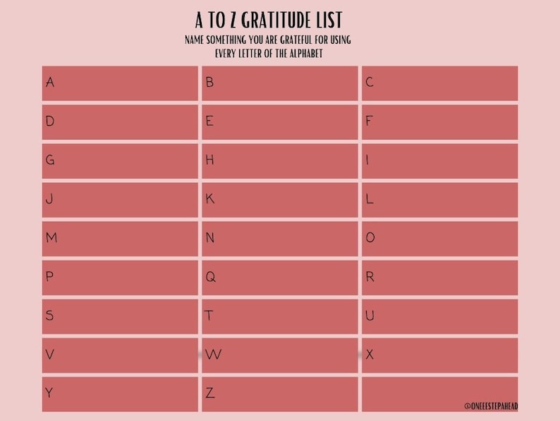 A-Z Gratitude List, Grateful, Pink, Alphabet - Etsy