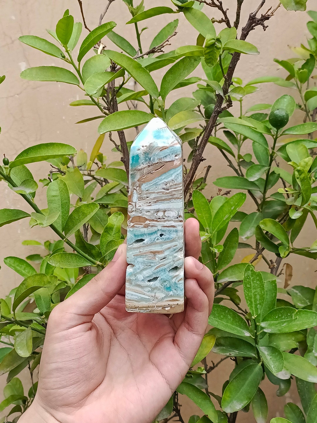 12-cm Natural Stone Blue Aragonite Tower Gemstone Healing Crystal Tower ...