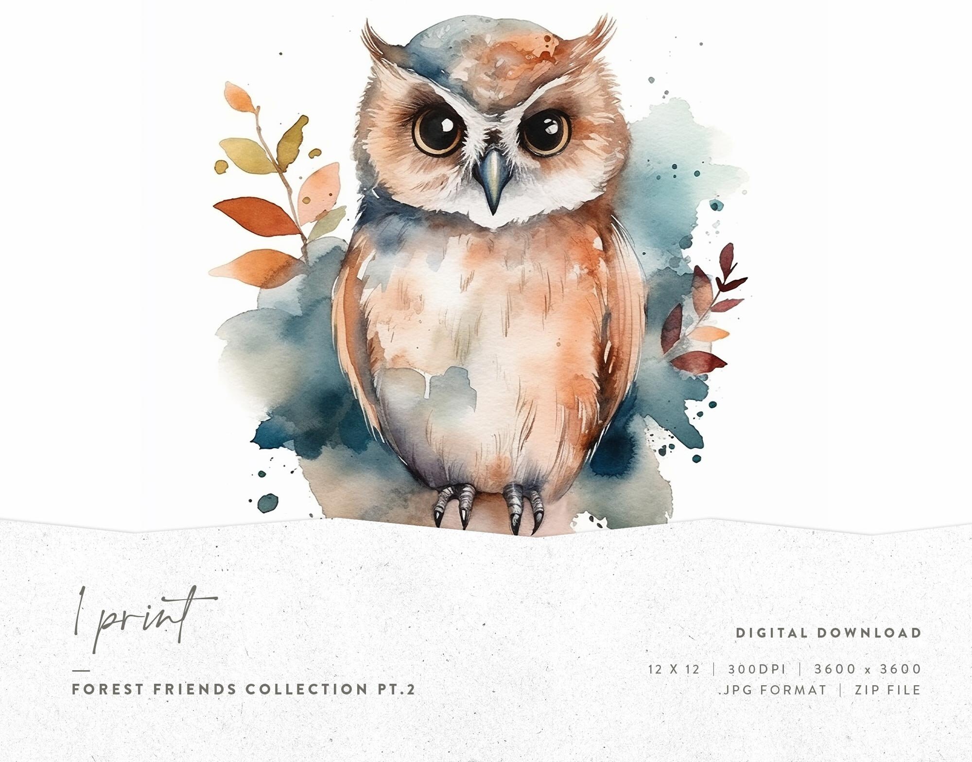 Forest Animals Digital Prints Watercolor Clipart Soft Nature Scrapbook ...