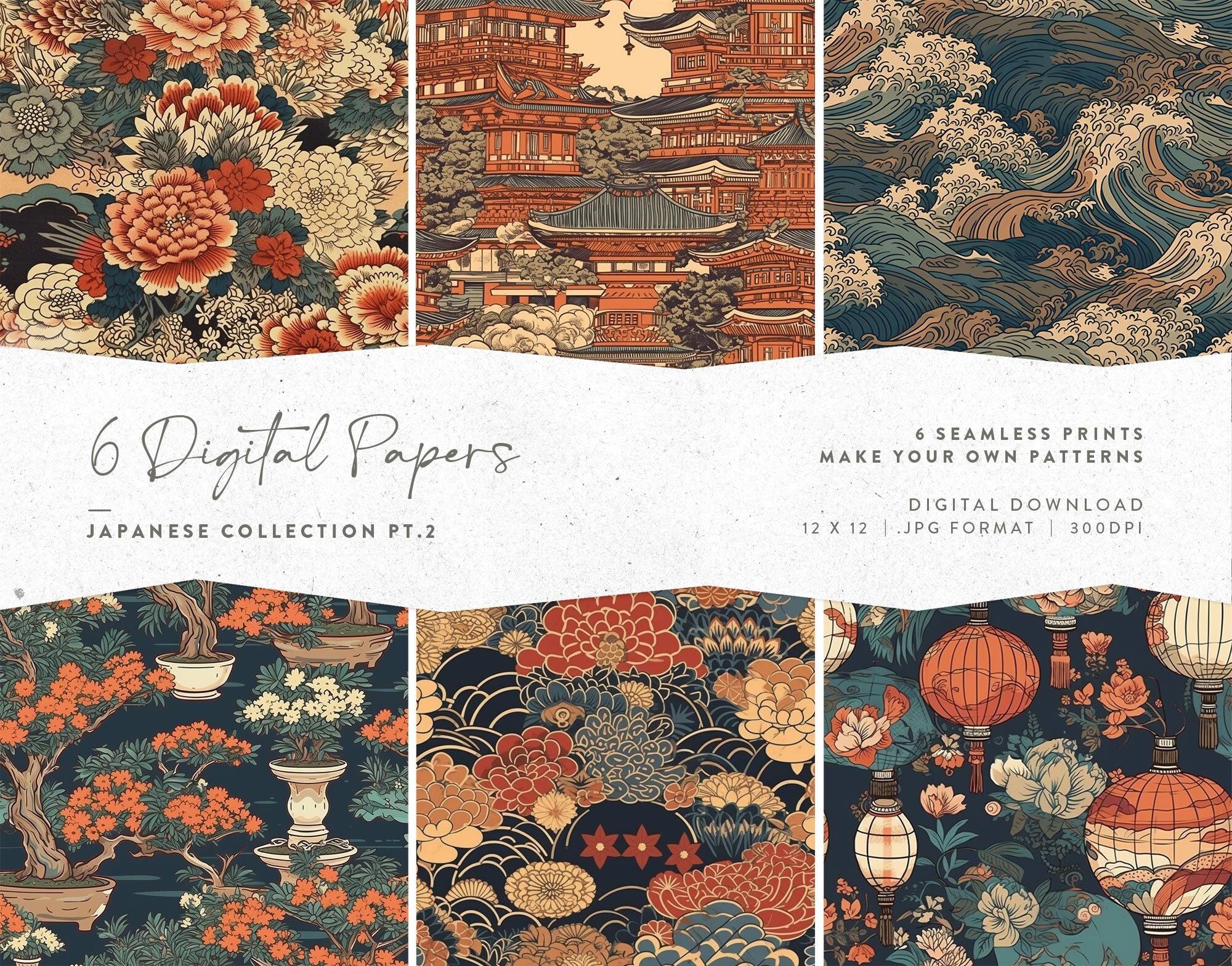 Japanese Digital Art Digital Paper Pattern Seamless Files Clipart ...