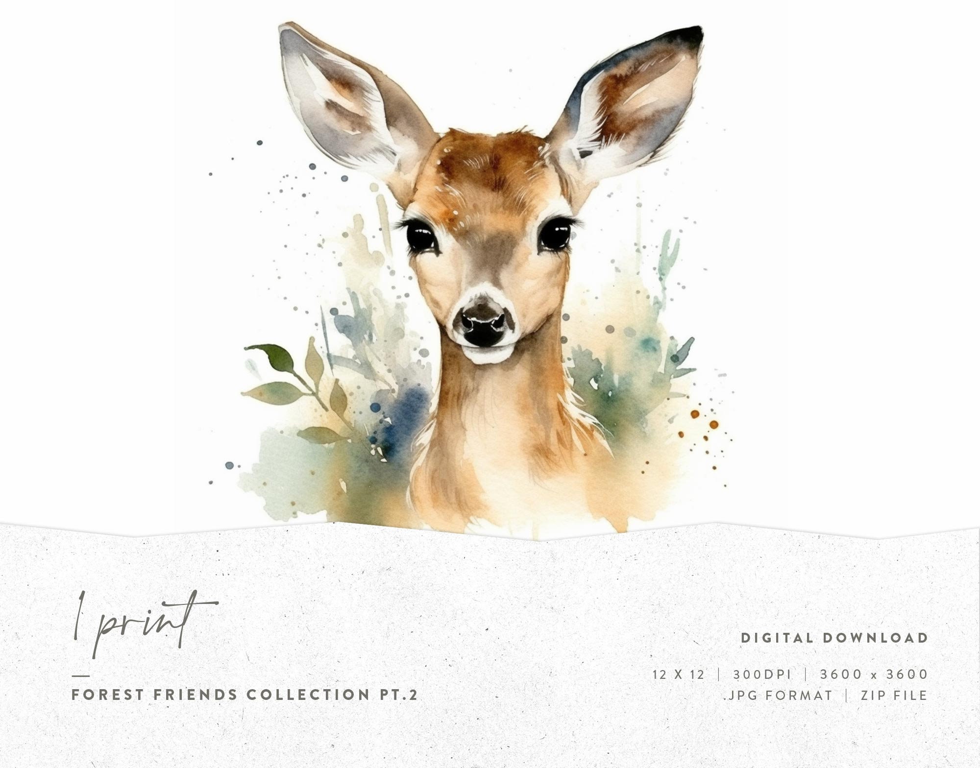 Forest Animals Digital Prints Watercolor Clipart Soft Nature Scrapbook ...