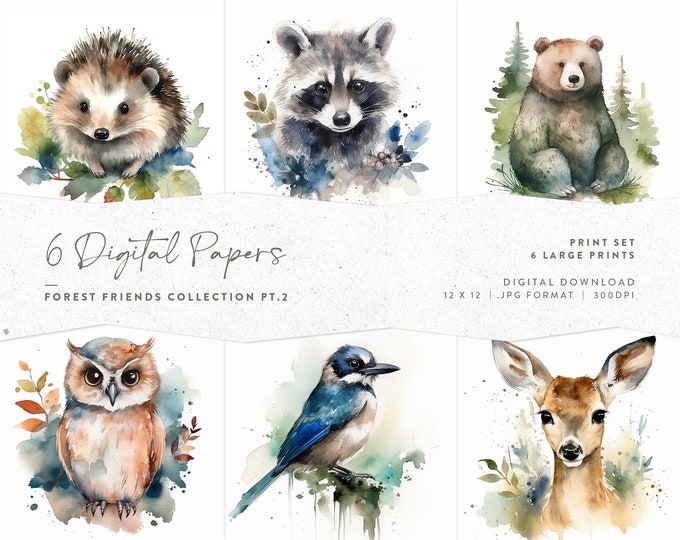 Forest Animals - Digital Prints - Watercolor Clipart - Soft Nature ...