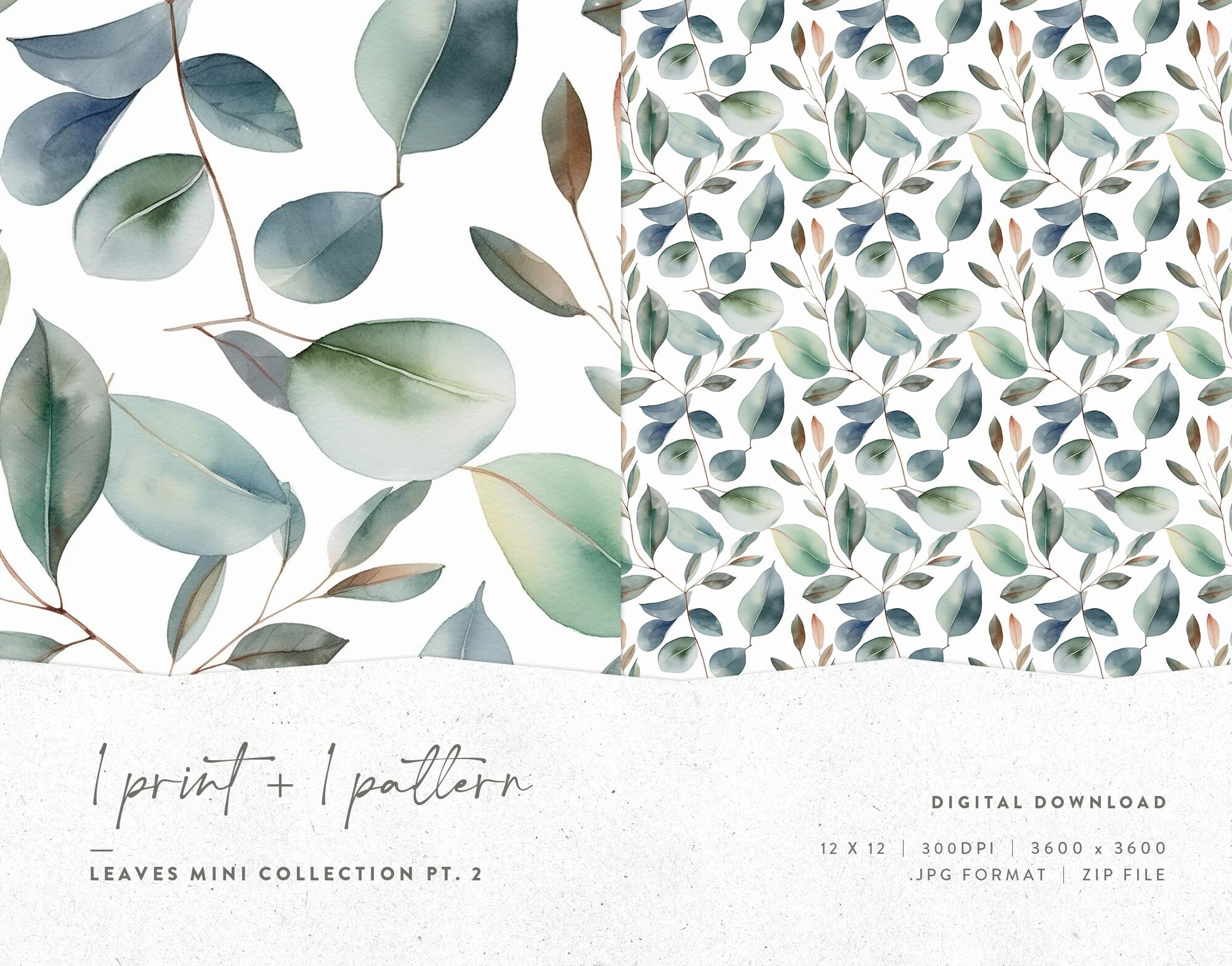 Leaf Digital Paper Pattern Watercolor Clipart Seamless Files Digital ...