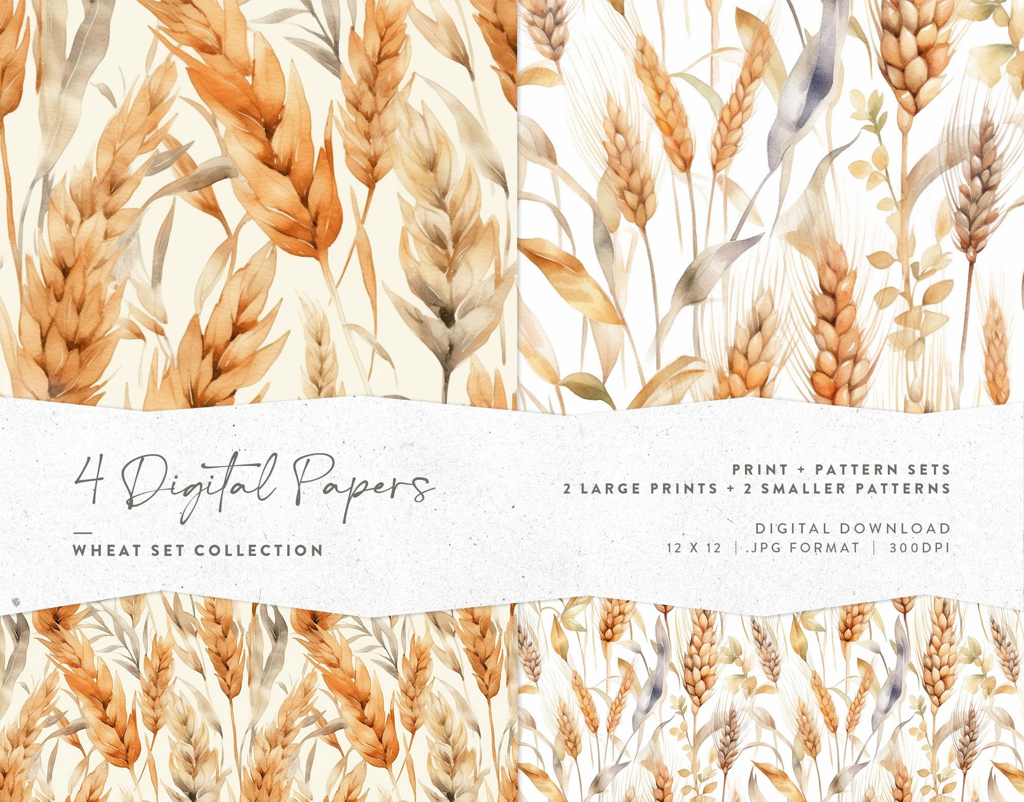 Wheat Digital Paper Pattern Watercolor Clipart Seamless - Etsy