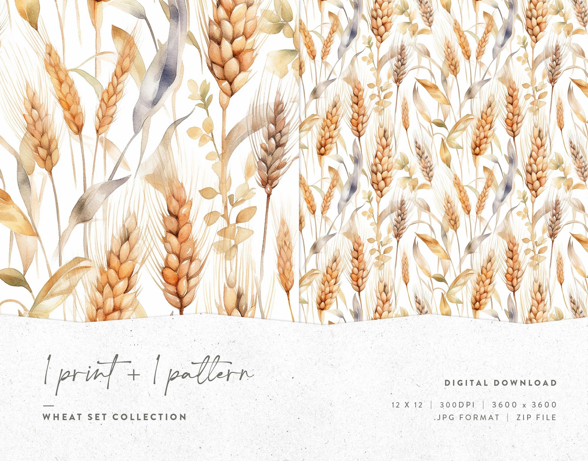 Wheat Digital Paper Pattern Watercolor Clipart Seamless - Etsy