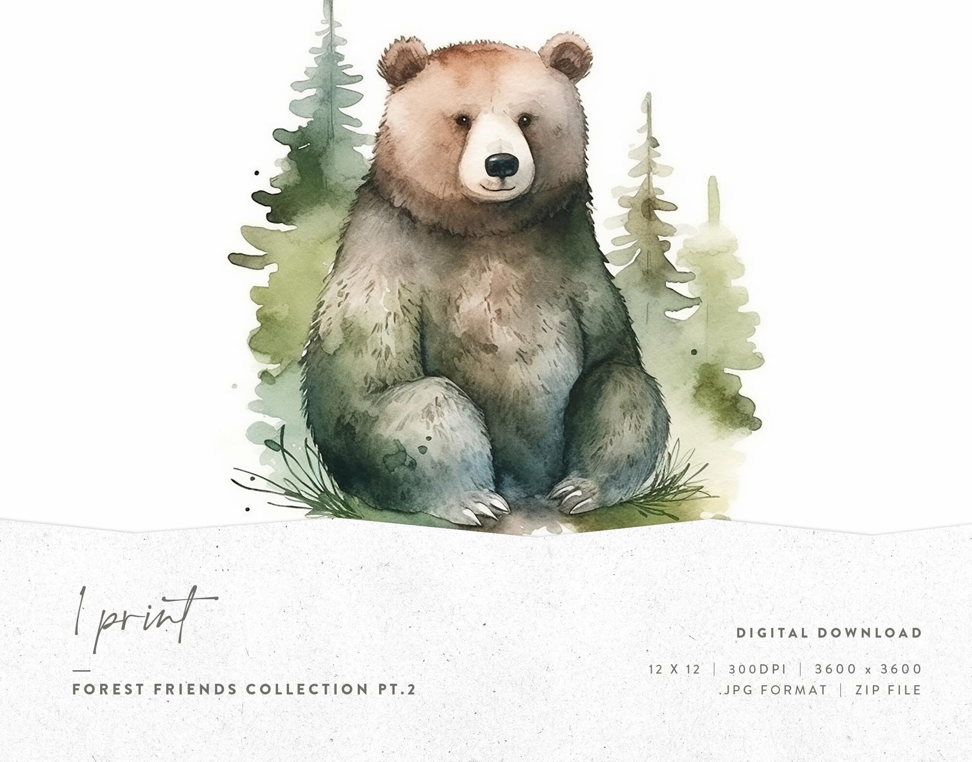 Forest Animals Digital Prints Watercolor Clipart Soft Nature Scrapbook ...