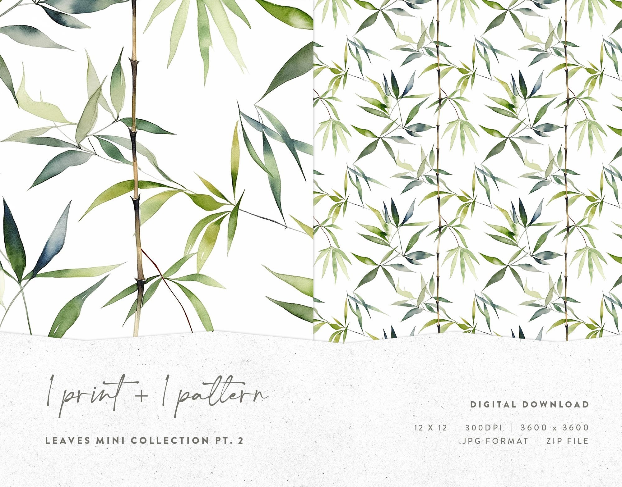 Leaf Digital Paper Pattern Watercolor Clipart Seamless Files Digital ...