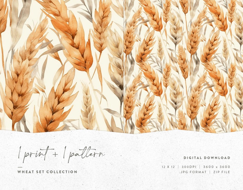 Wheat Digital Paper Pattern Watercolor Clipart Seamless - Etsy