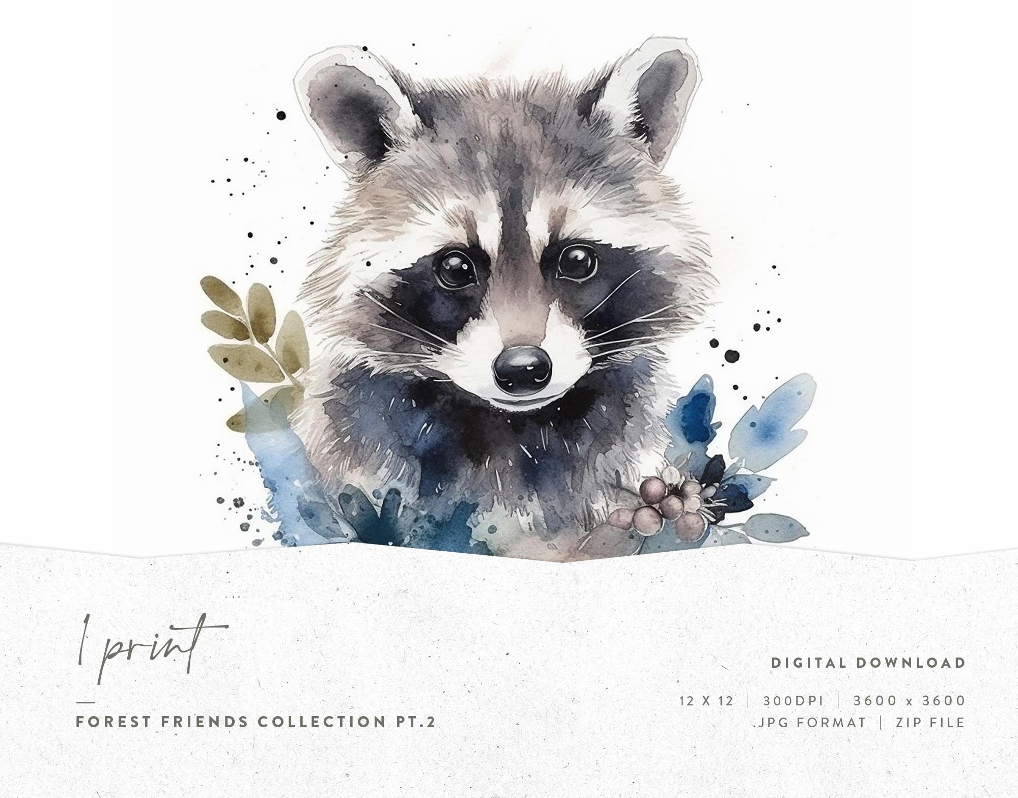 Forest Animals Digital Prints Watercolor Clipart Soft Nature Scrapbook ...