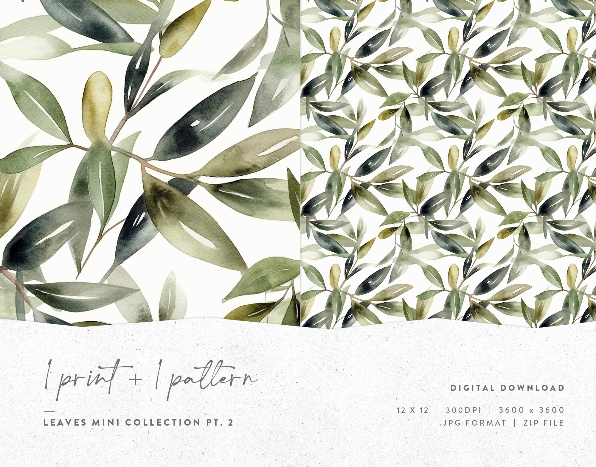 Leaf Digital Paper Pattern Watercolor Clipart Seamless Files Digital ...