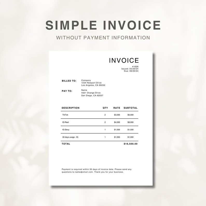 Invoice Template, Influencer Template, Minimalist Invoice Template ...