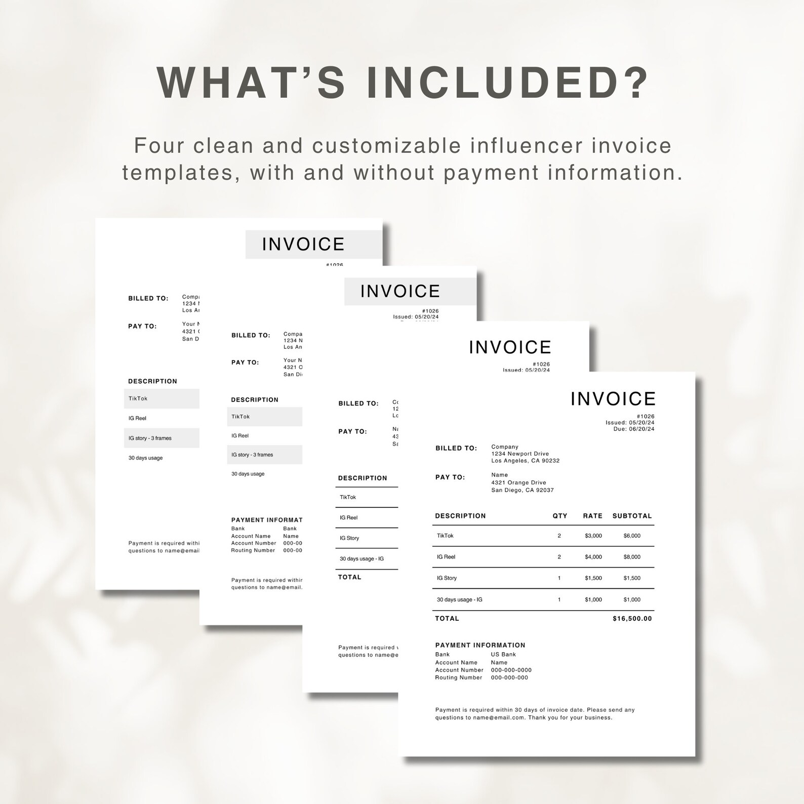 Invoice Template, Influencer Template, Minimalist Invoice Template ...
