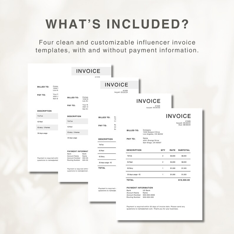 Invoice Template, Influencer Template, Minimalist Invoice Template ...