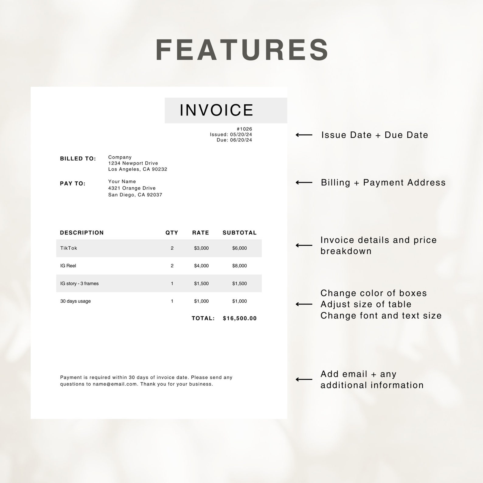 Invoice Template, Influencer Template, Minimalist Invoice Template ...