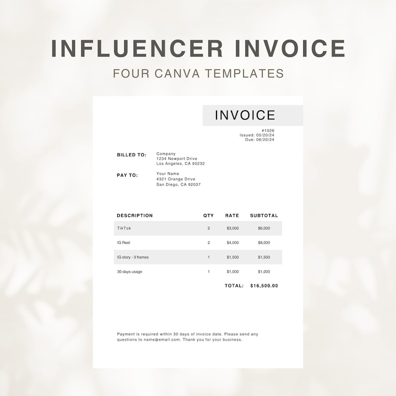Invoice Template, Influencer Template, Minimalist Invoice Template ...