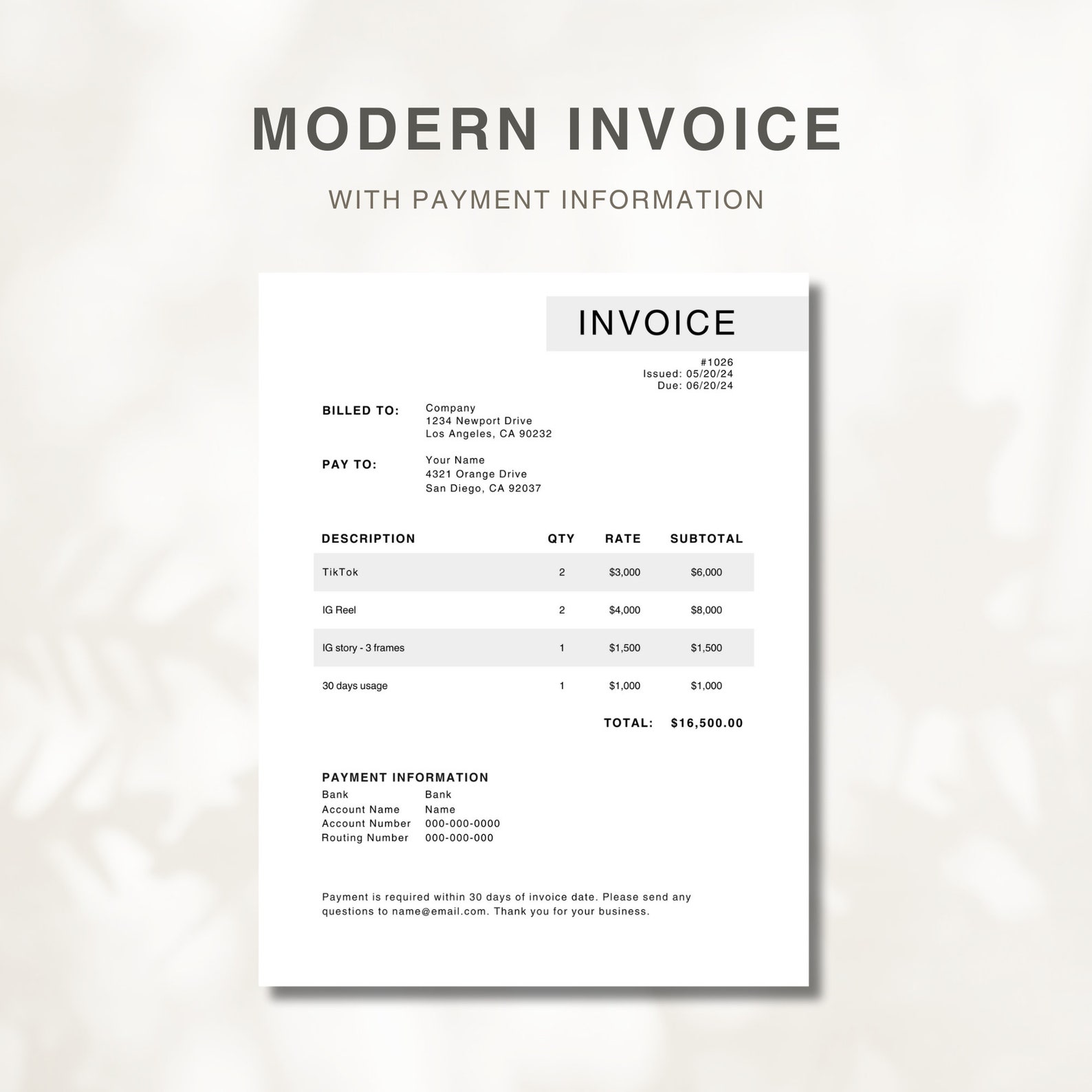 Invoice Template, Influencer Template, Minimalist Invoice Template ...