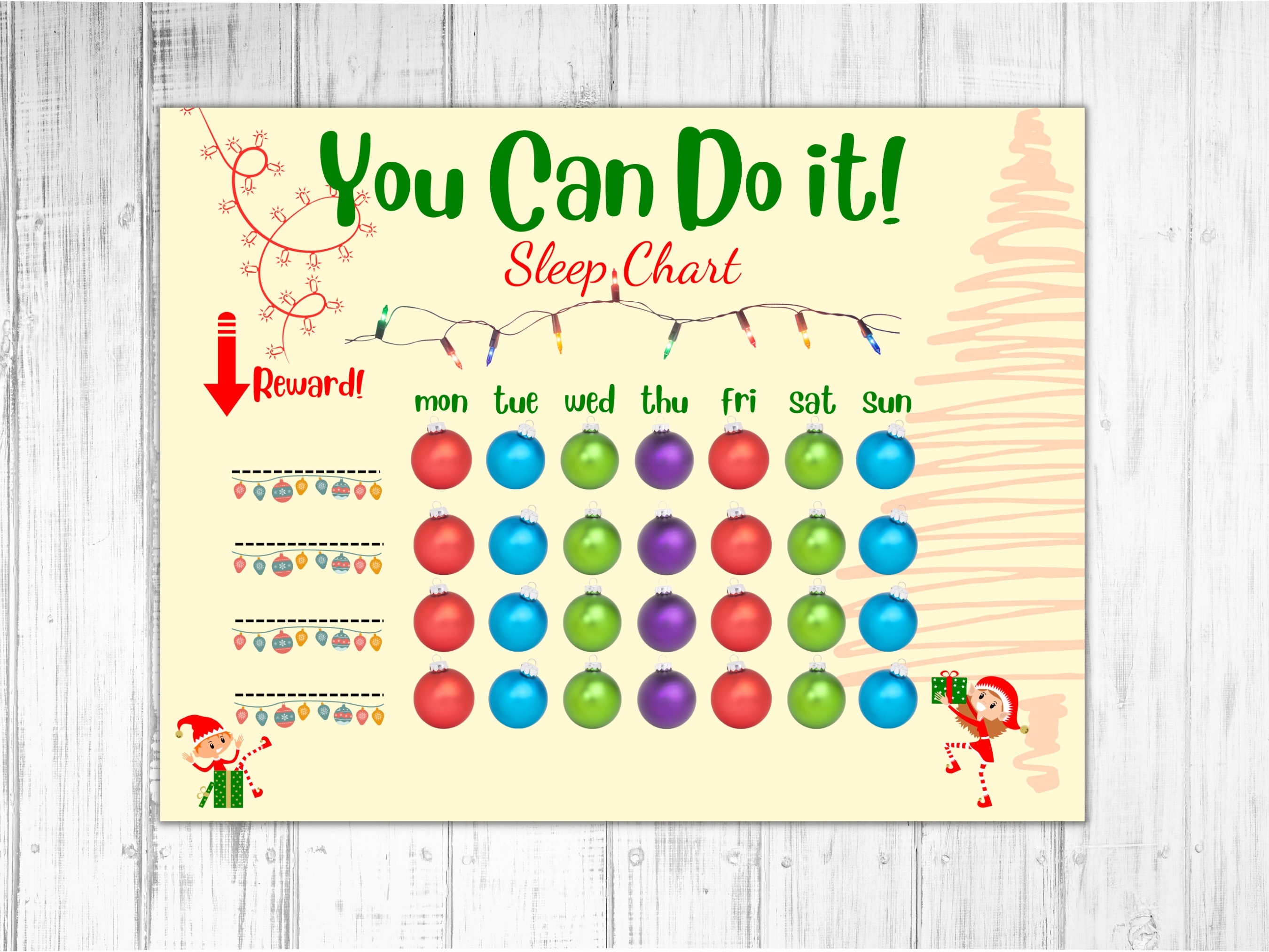 Christmas Themed Sleep Chart | Digital Print Sleep Chart | Reward ...