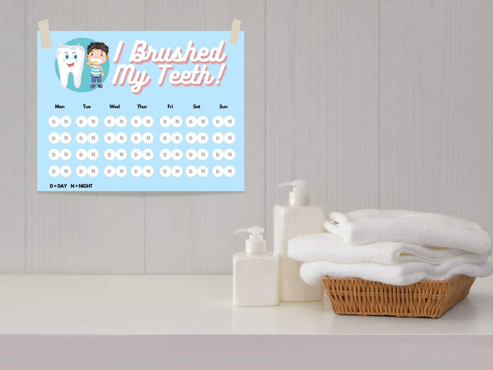 Teeth Brushing Chart | Blue Tracking Chart | Day and Night Teeth ...