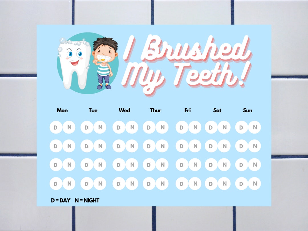 Teeth Brushing Chart | Blue Tracking Chart | Day and Night Teeth ...