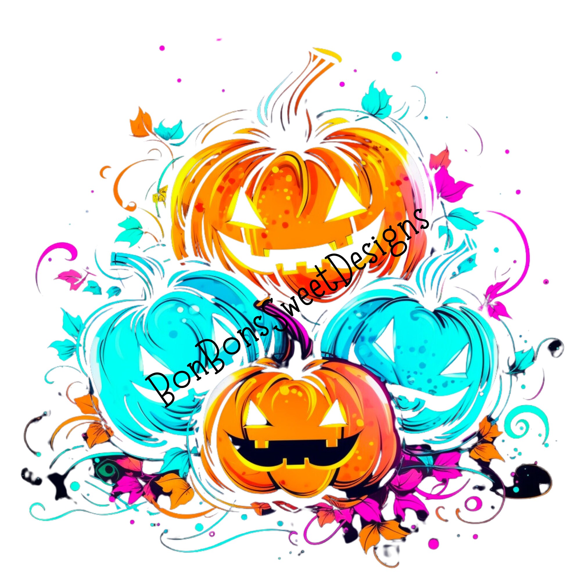 Spooky Halloween Clipart Bundle SVG PNG, Neon Transparent Printable Art ...