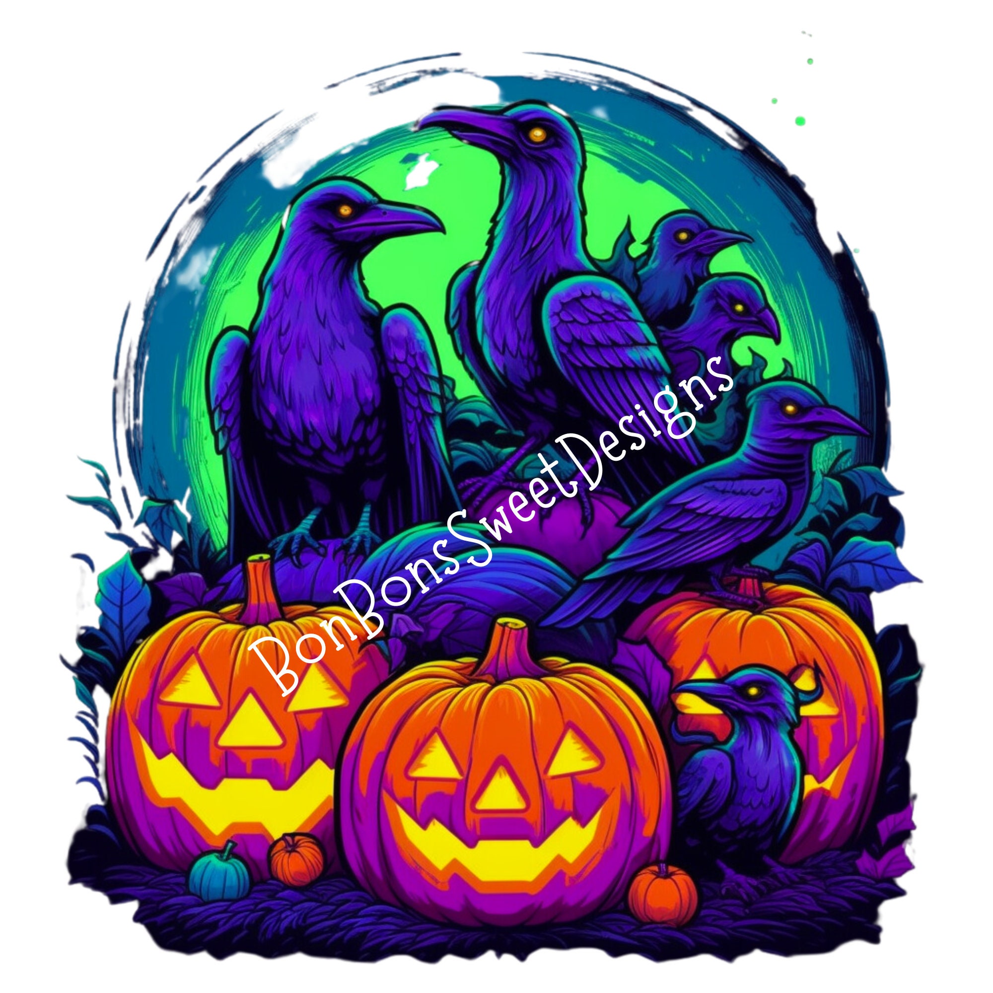Spooky Halloween Clipart Bundle SVG PNG, Neon Transparent Printable Art ...