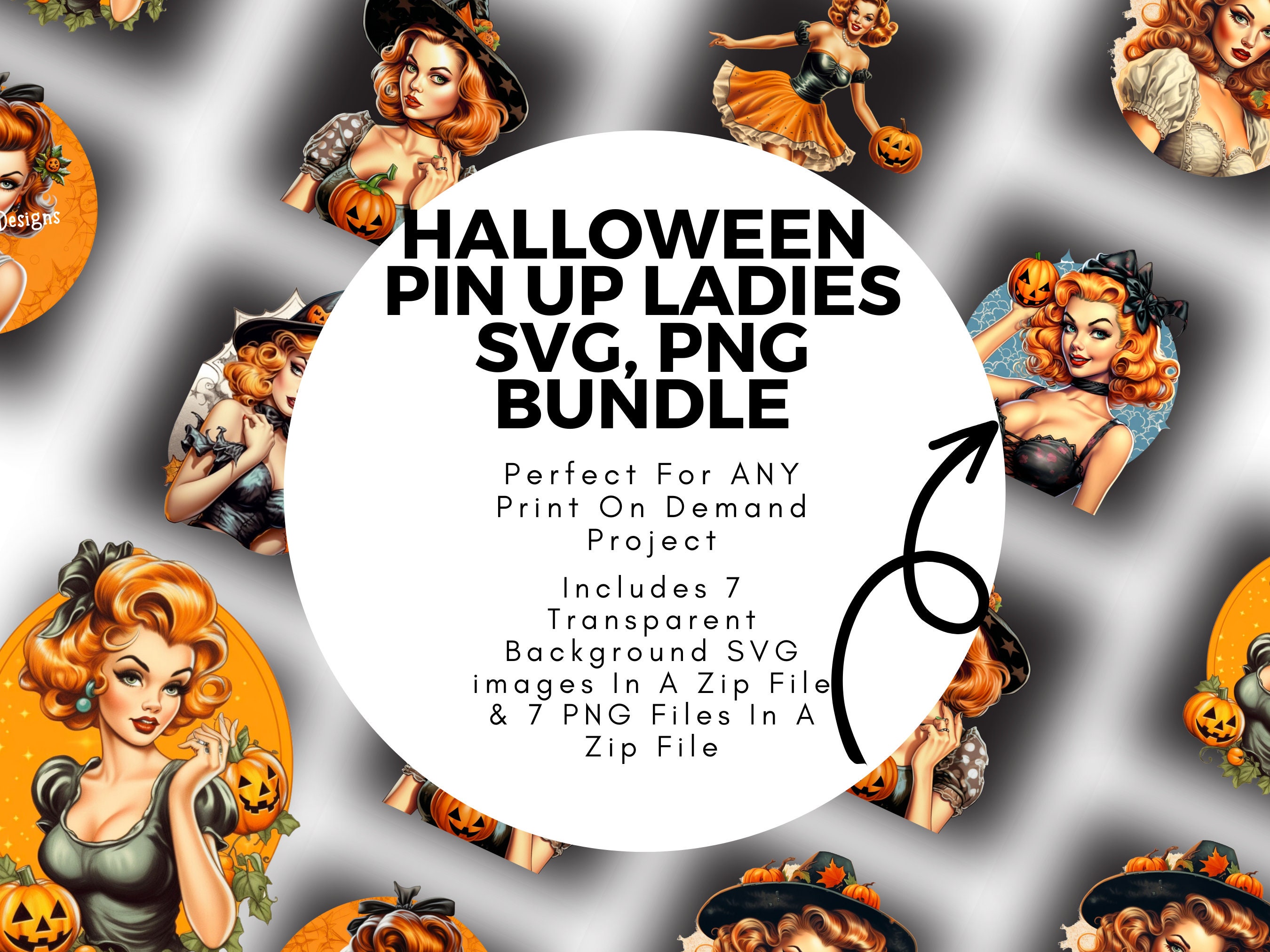PNG Pin up Halloween Clipart Bundle SVG SVG Transparent - Etsy